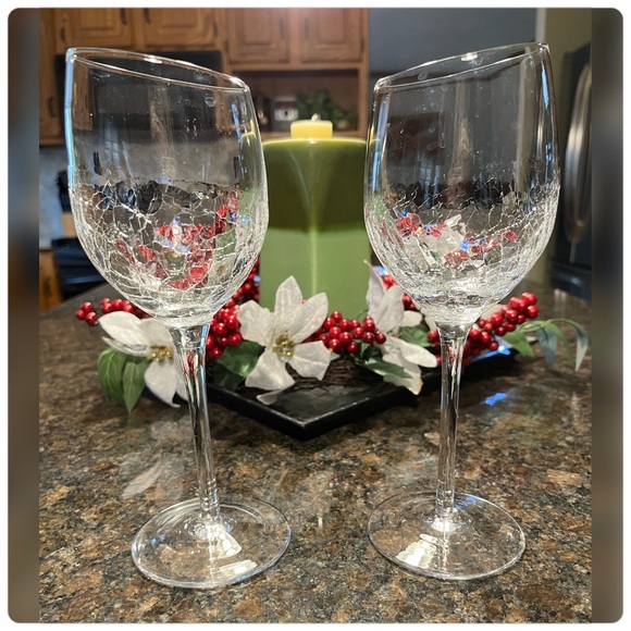Pier 1 | Dining | Pier Clear Crackle Angled Wine Glass Pair | Poshmark